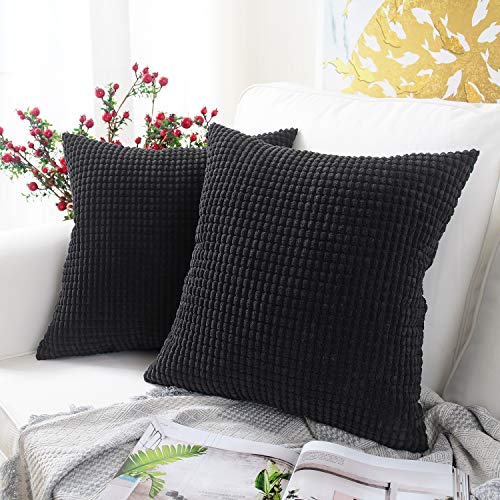 MERNETTE Pack of 2, Corduroy Soft Decorative Square Throw Pillow Cover Cushion Covers Pillowcase, Home Decor Decorations for Sofa Couch Bed Chair 18x18 Inch/45x45 cm (Granules Black)