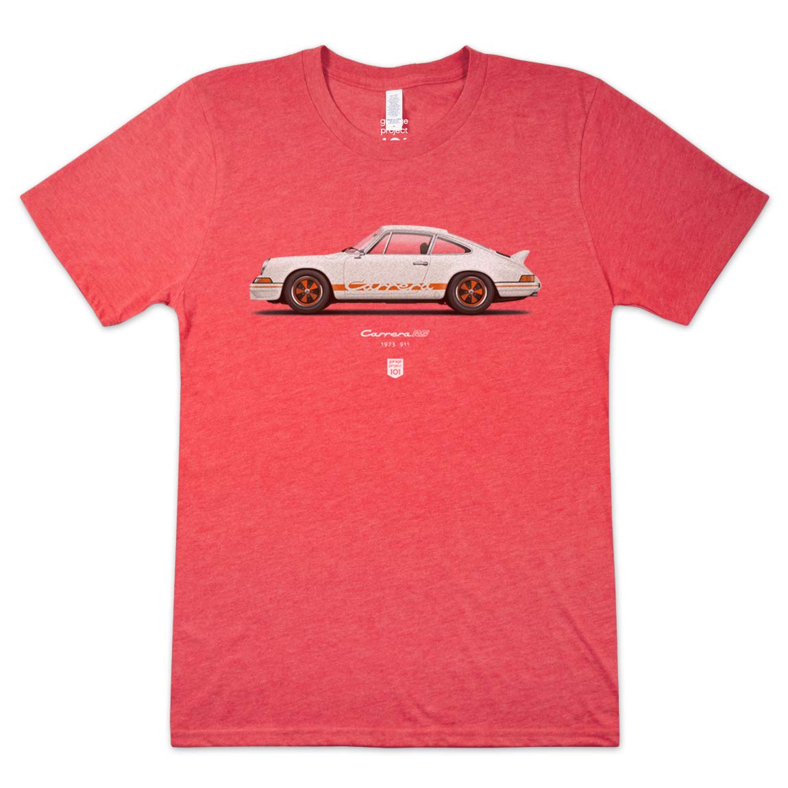 GarageProject101 1973 911 Carrera RS (White) T-Shirt (XL, Red)