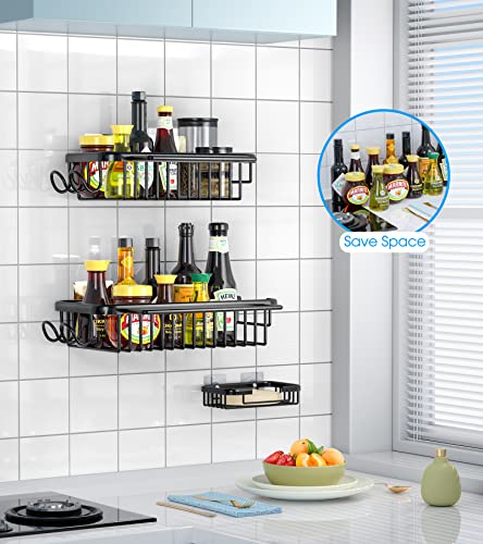 3Pack Shower Caddy, Shower Organizer with Soap Dish, No Drilling Shower Storage Wall Mount Rustproof Bathroom Organizer Shampoo Holder Kitchen Rack Adhesive Shower Shelves for Inside Shower Black