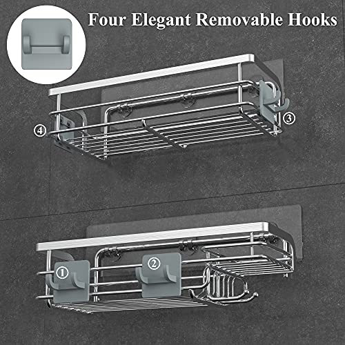 Nieifi Shower Caddy with Built In Soap Holder Dish with Hooks, Shower Shelf Organizer Basket Rack Storage Rustproof Adhesive Washroom Bathroom Shelves, Drill Free 2 Pack