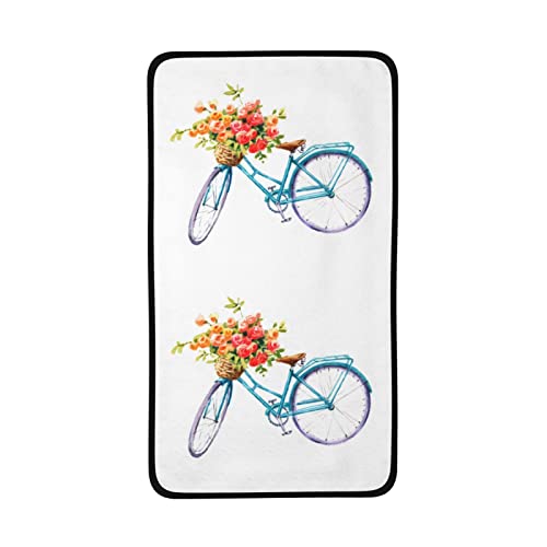 GLOVET Vintage Watercolor Summer Flowers Bike Soft Hand Bath Towels, Hand Towels for Bathroom Microfiber Hair Towel, Coral Velvet Drying Towel for Tea Pool Gym Beach Kitchen Towels