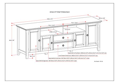 SIMPLIHOME Amherst SOLID WOOD 72 Inch Wide Transitional TV Media Stand in Distressed Grey for TVs up to 80 Inch, For the Living Room and Entertainment Center