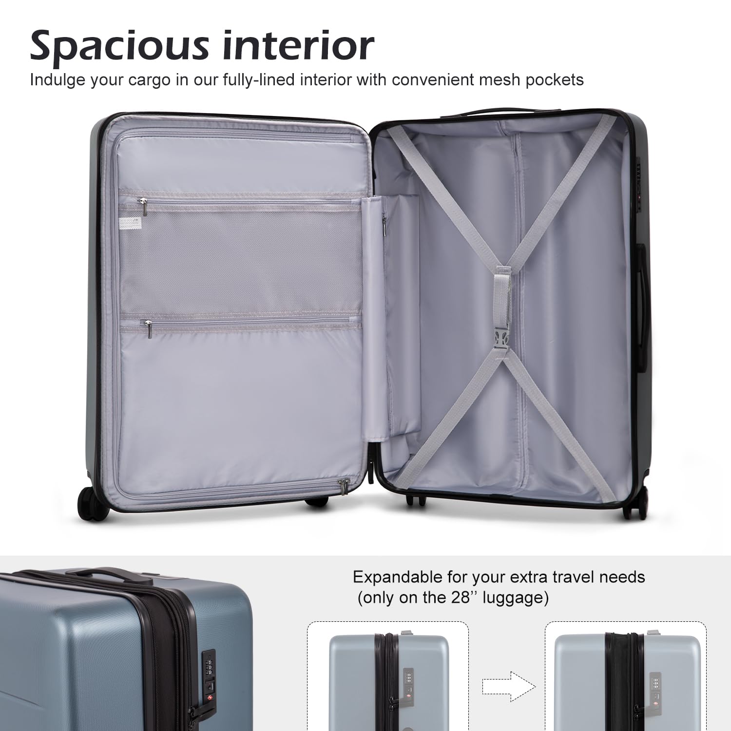 COOLIFE Luggage Suitcase Piece Set Carry On ABS+PC Spinner Trolley with pocket Compartmnet Weekend Bag (Sakura pink, 2-piece Set)