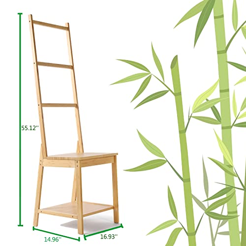 HYNAWIN Bamboo Bath Towel Rack, Multifunctional Bathroom Floor Shelf, Floor Storage Rack, Chair with Towel Rack, for Bathrooms and Bedrooms