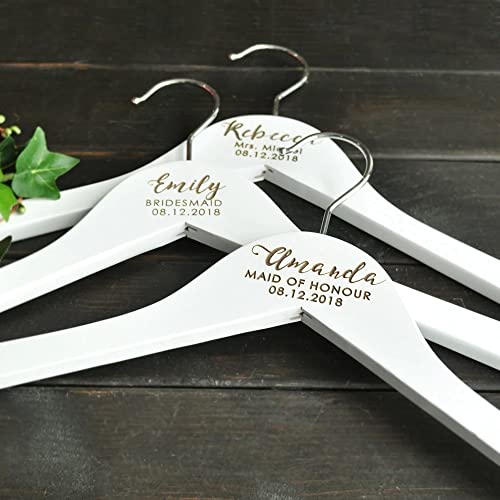 Akubi Personalized Wedding Hanger Bridal Shower Gift Custom Bridesmaid Groomsmen Hanger Wedding Gift (White Hanger)