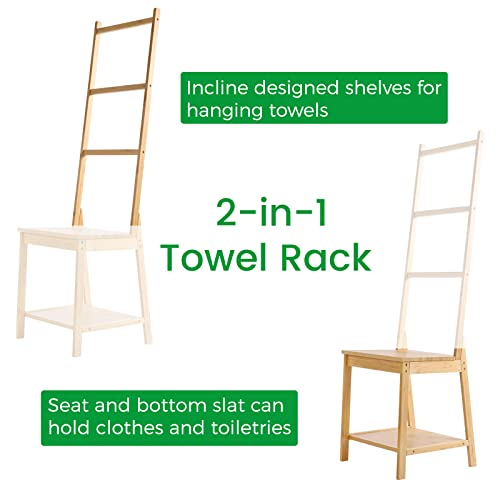 HYNAWIN Bamboo Bath Towel Rack, Multifunctional Bathroom Floor Shelf, Floor Storage Rack, Chair with Towel Rack, for Bathrooms and Bedrooms