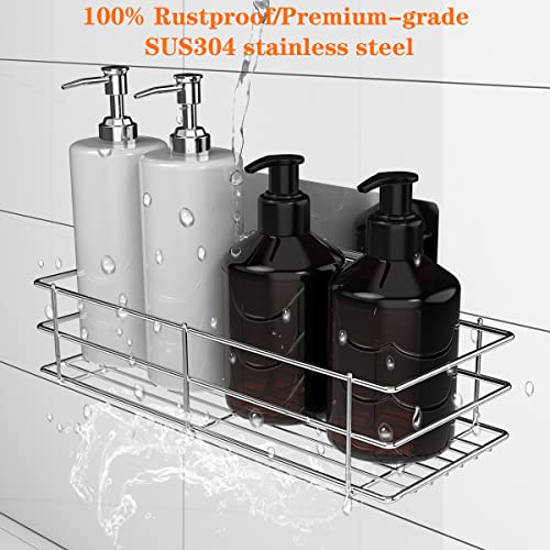 WECVLAG Shower Caddy Organizer Stainless Steel Bathroom Shelf Holder with Adhesive Hooks No Drilling Rustproof Bathtub Shelves 2 Pack Wall Mounted Storage Racks for Kitchen