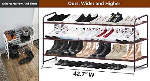 AOODA 3-Tier Long Shoe Rack for Closet Stackable Wide Shoe Shelf, Hat Storage for Baseball Caps Organizer, 2 Item Bundle