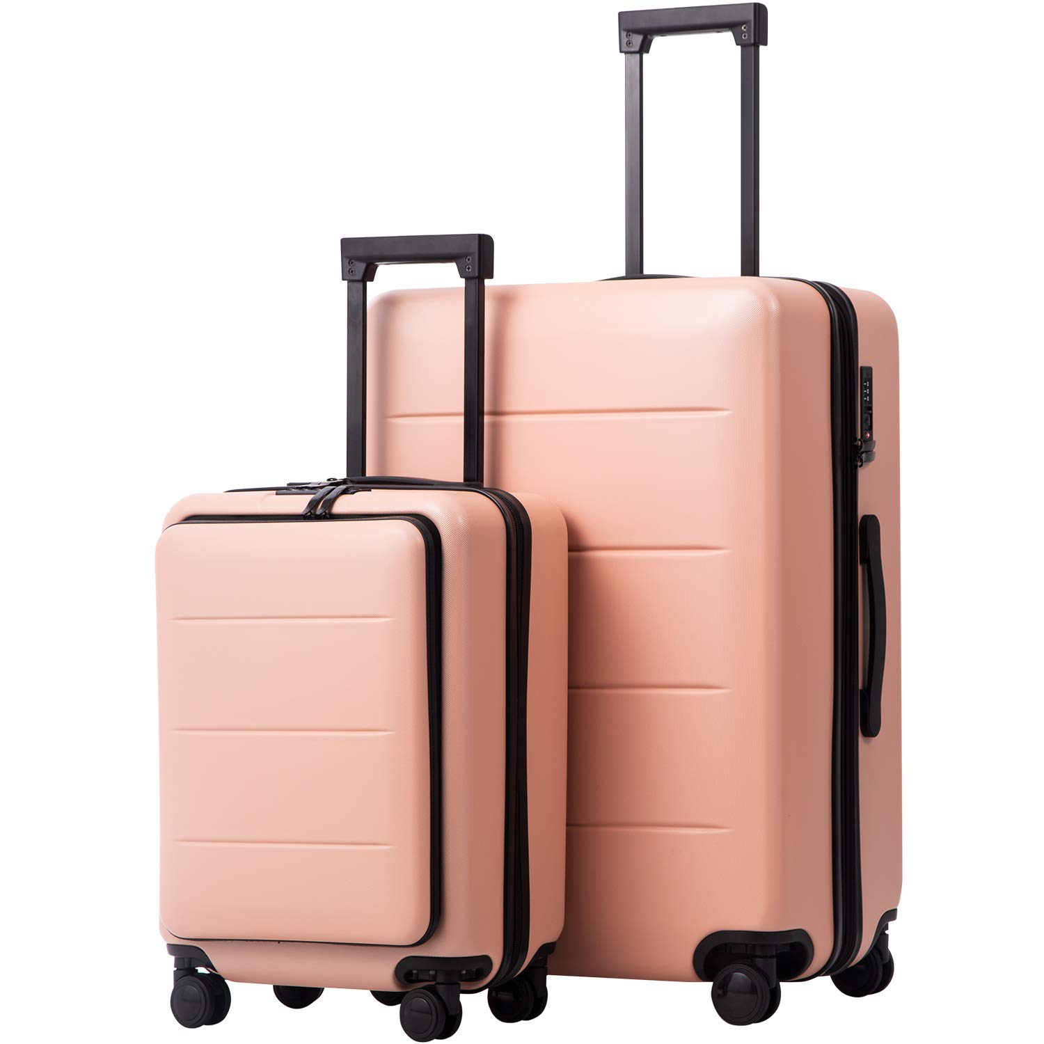 COOLIFE Luggage Suitcase Piece Set Carry On ABS+PC Spinner Trolley with pocket Compartmnet Weekend Bag (Sakura pink, 2-piece Set)