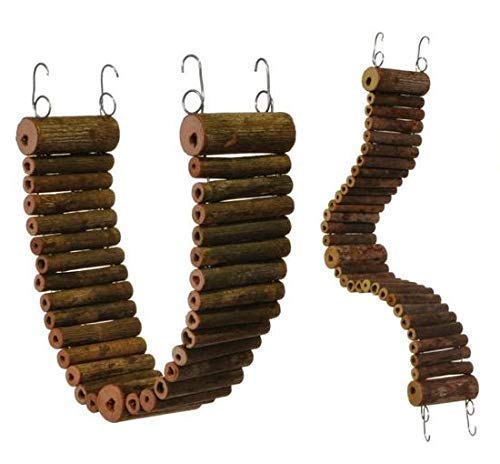 Flex Bridge (Large) - Bendable Natural Wooden Suspension Bridge Cage Accessory Climbing Toy - Sugar Gliders, Rats, Chinchillas, Ferrets, Parrots, Birds, Hamsters, Hedgehogs, Guinea Pigs, Monkeys