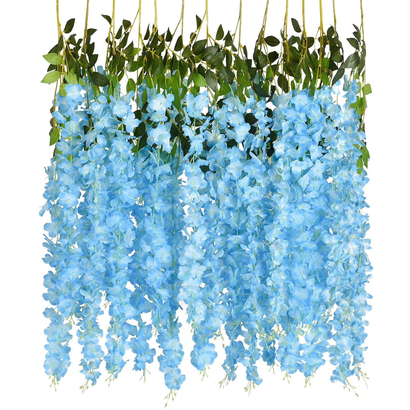 DearHouse 6 Pack 3.75 Feet/Piece Artificial Fake Wisteria Vine Ratta Hanging Garland Silk Flowers String Home Party Wedding Decor (Blue)