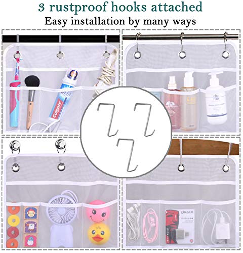 MISSLO Hanging Mesh Pockets Hold 340oz/1000ml Shampoo Shower Organizer with Over the Door Hooks