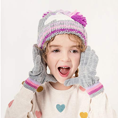accsa Toddler Kids Girl Novelty Colorful Knit Unicorn Pony Beanie Hat Age 6-9 YRS Grey