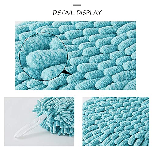 RINTATI Microfiber Hand Towel For Bathroom Blue and Grey Chenille Fluffy Decorative Small Soft Towel Ball with Loop for Kitchen Powder Room.
