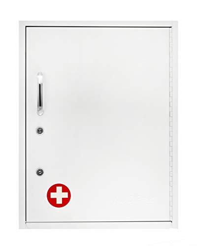 AdirMed Medicine Cabinet with Pull-Out Shelf & Document Pocket - Large Dual Lock Wall Mounted Steel Medical Organizer - Safe and Secure Storage for Medicine First Aid and Emergency Kit (White)