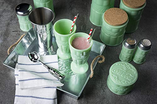 TableCraft's Coca-Cola Jadeite Salt & Pepper Shakers 2.5 x 2.5 x 4.75", Green