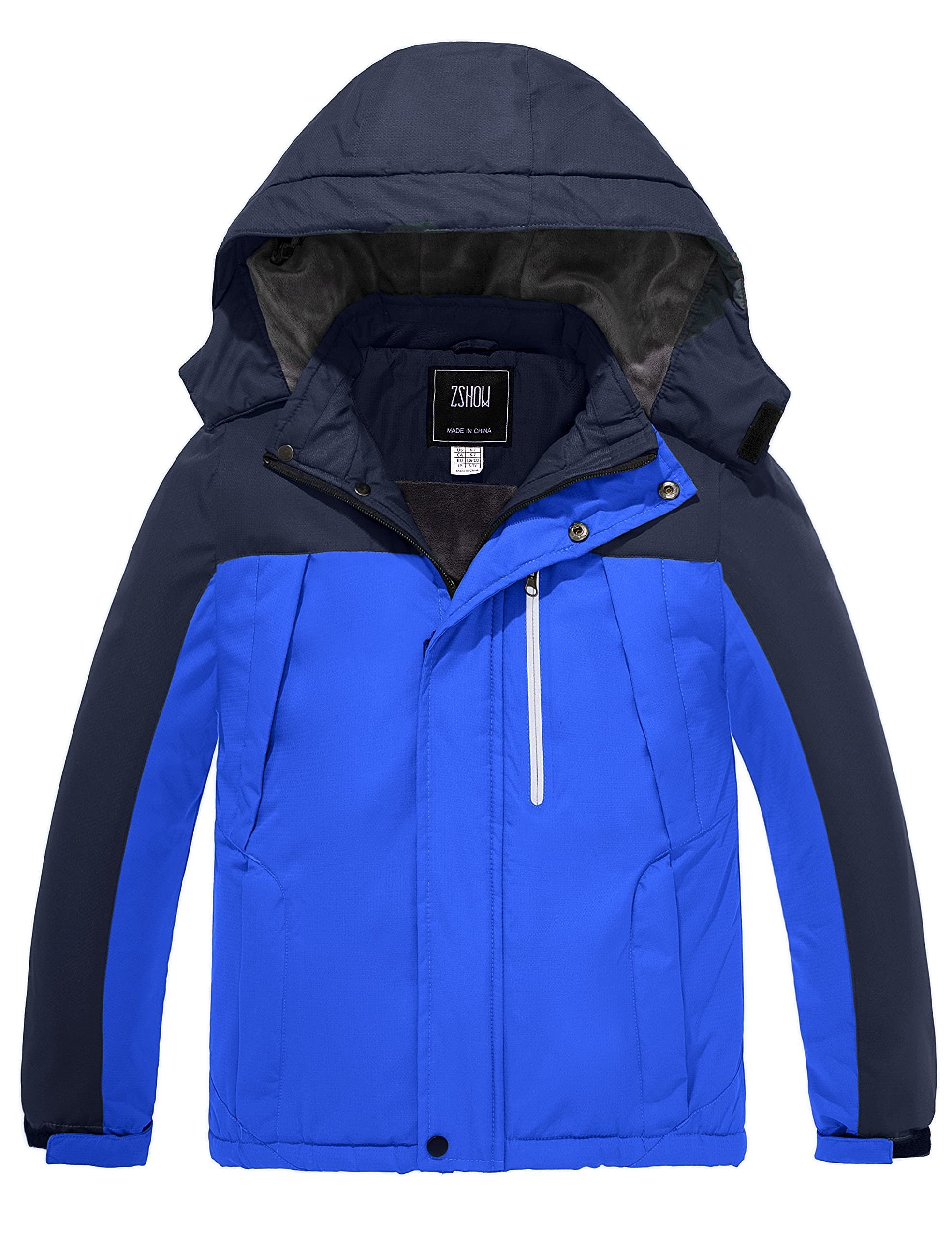 ZSHOW Boys' Ski Jacket Waterproof Thick Winter Snow Coat with Detachable Hood(Blue,14-16)