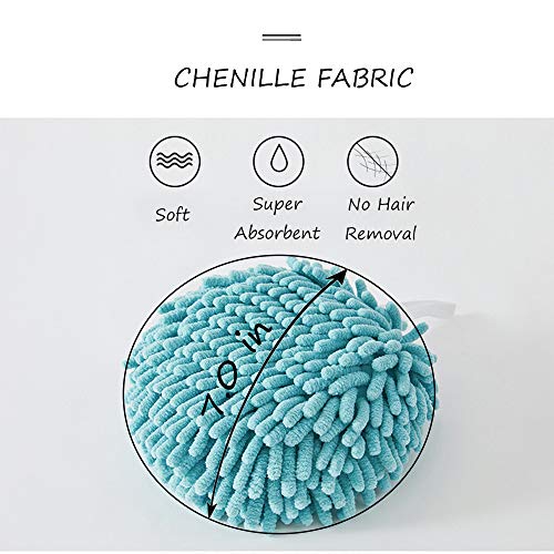 RINTATI Microfiber Hand Towel For Bathroom Blue and Grey Chenille Fluffy Decorative Small Soft Towel Ball with Loop for Kitchen Powder Room.