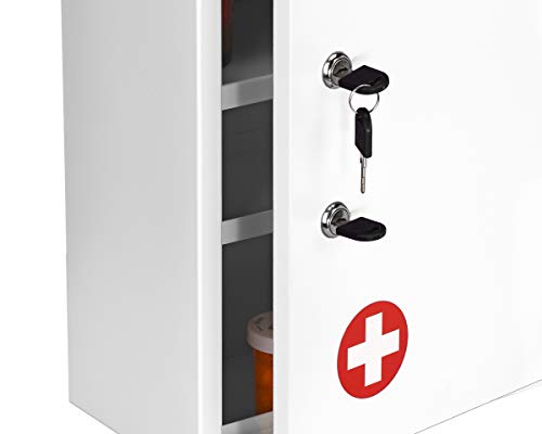 AdirMed Medicine Cabinet with Pull-Out Shelf & Document Pocket - Large Dual Lock Wall Mounted Steel Medical Organizer - Safe and Secure Storage for Medicine First Aid and Emergency Kit (White)