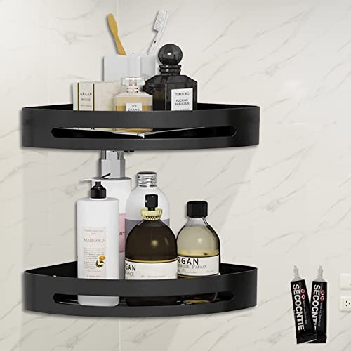 UOIXPUHUO 2pc Shower Shelf,Bathroom Organiser,Corner Shower Caddy,Triangle Storage Basket,Rustproof No Drilling for Bathroom Kitchen (Black)