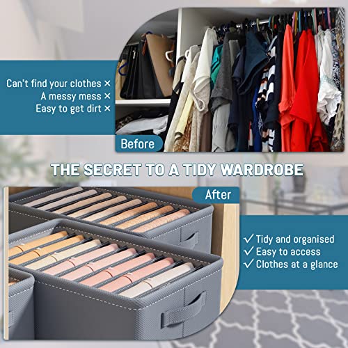 LELE LIFE 3Pcs 6/7/9 Grids Wardrobe Clothes Organizer, Large Drawer Organizers for Clothing, Foldable Jeans Organizer for Closet with Handle and Built-in PP Board, Clothes Organizer for Folded Clothes