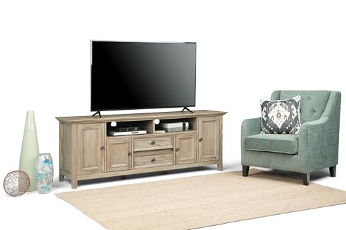 SIMPLIHOME Amherst SOLID WOOD 72 Inch Wide Transitional TV Media Stand in Distressed Grey for TVs up to 80 Inch, For the Living Room and Entertainment Center