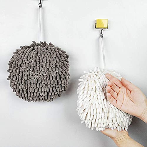 RINTATI Microfiber Hand Towel For Bathroom Blue and Grey Chenille Fluffy Decorative Small Soft Towel Ball with Loop for Kitchen Powder Room.