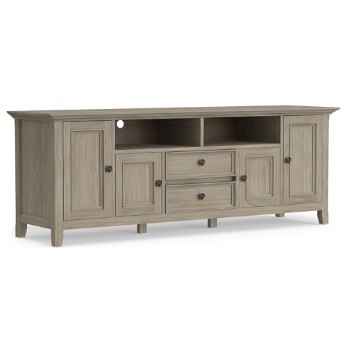 SIMPLIHOME Amherst SOLID WOOD 72 Inch Wide Transitional TV Media Stand in Distressed Grey for TVs up to 80 Inch, For the Living Room and Entertainment Center