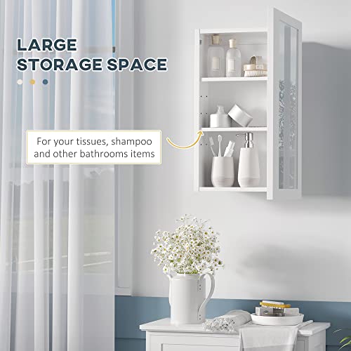 kleankin Wall-Mounted Medicine Cabinet with Mirror, Bathroom Mirror Cabinet with Single Door and Adjustable Shelves, White