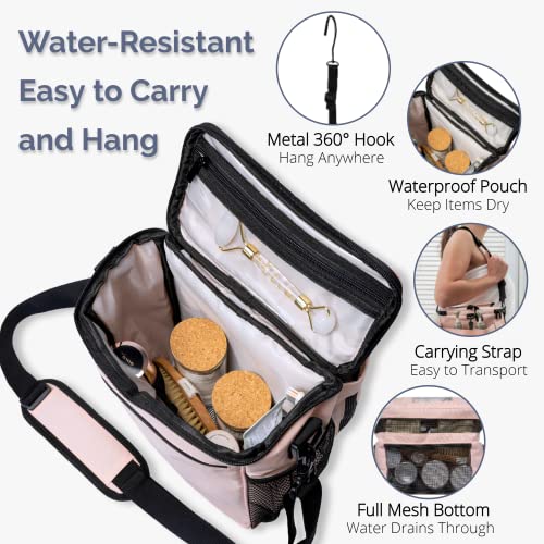 TERRA HOME XL Dorm Room Essentials for Girls and Guys with Extra Storage, Durable Mesh Bottom, Shoulder Strap, Keychain Holder and More - Bathroom - College - Travel Vacation Essentials (Blush Pink)