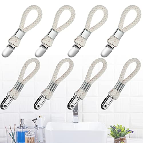 Elesunory 8PCS Hanging Tea Towels Clip, Metal Towel Hanger with Loop Cotton, Hand Towel Hook for Home Kitchen Bathroom Hanging Towels