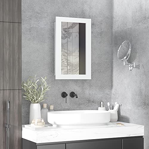 kleankin Wall-Mounted Medicine Cabinet with Mirror, Bathroom Mirror Cabinet with Single Door and Adjustable Shelves, White