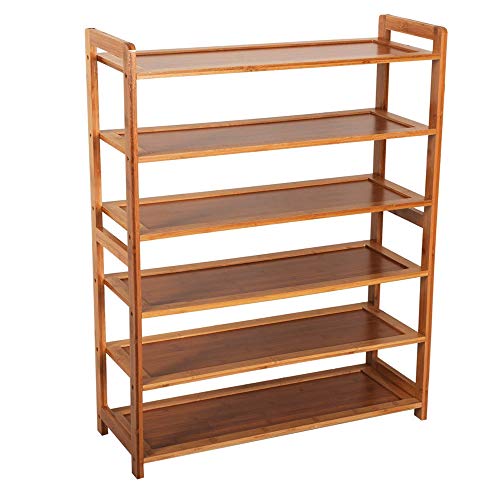KCHEX 6 Tier Wood Bamboo Shelf Entryway Storage Shoe Rack Home Furniture Organizer Bench Holder Seat Natural Hallway Home