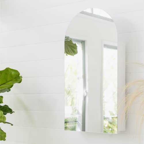 Arched Medicine Cabinets for Bathroom with Mirror, Semi Recessed Or Surface Mounted Bathroom Mirror Cabinet with Storage - 17" x 32" in, Bathroom Medicine Cabinet with Mirror -Modern Arched Cabinet