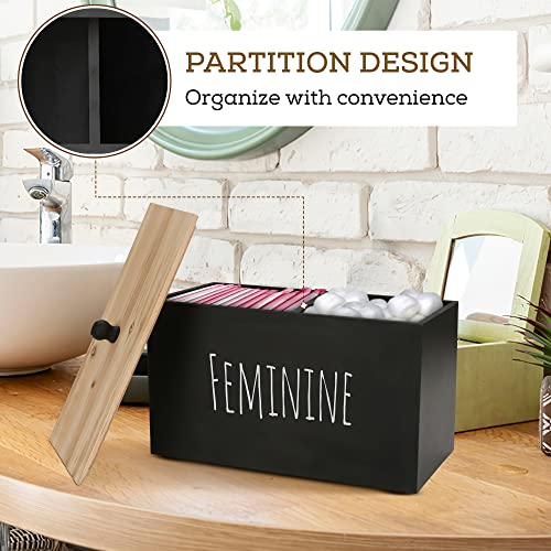 Bliss by Home Tampon Holder Storage for bathroom, Feminine Wood Container Box, Women Product Organizer, Farmhouse Décor, Pad Storage Container Box, Rustic Accessories (black)