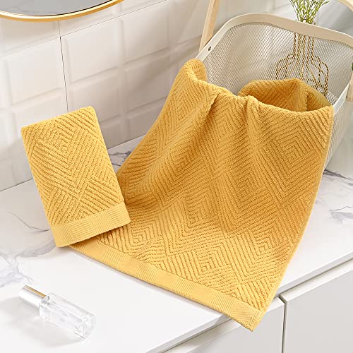sense gnosis Yellow Hand Towels Set of 2 Striped Weave 100% Terry Cotton Towel Super Soft Highly Absorbent Face Towel for Bathroom 13" X 29"