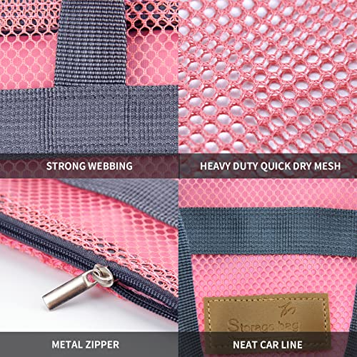 TOPASION Mesh Shower Caddy Bag Portable Hanging Toiletry and Bath Organizer with Zipper for Travel, Swimming, Gym, Camping, College Dorms, Beach (Pink)