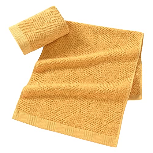 sense gnosis Yellow Hand Towels Set of 2 Striped Weave 100% Terry Cotton Towel Super Soft Highly Absorbent Face Towel for Bathroom 13" X 29"