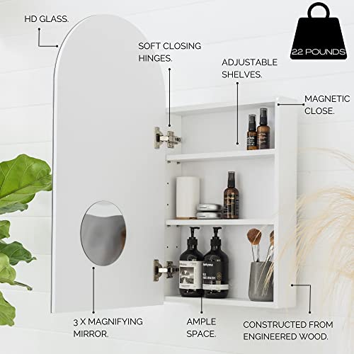 Arched Medicine Cabinets for Bathroom with Mirror, Semi Recessed Or Surface Mounted Bathroom Mirror Cabinet with Storage - 17" x 32" in, Bathroom Medicine Cabinet with Mirror -Modern Arched Cabinet