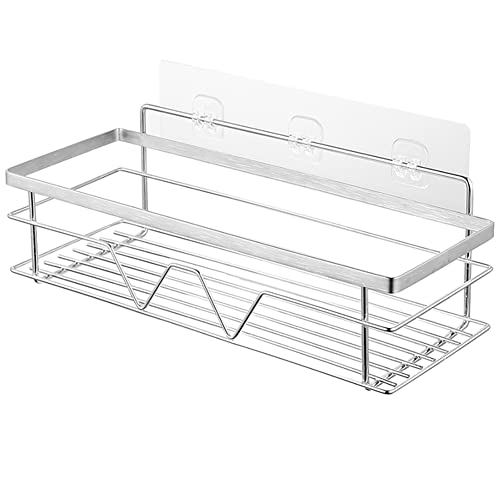 Rainspire Adhesive Shower Caddy, Large Capacity Self Adhesive Shower Shelves for Inside Shower, Shower Rack Shower Shelf for Inside Shower Stainless Steel Bathroom Shower Organizer, Middle, Silver