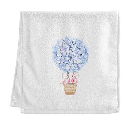 Dallonan Soft Cotton Face Wash Towels Flowers Watercolor Hydrangea and Couple Flamingos Bath Hand Towels for Working Out Bathroom Decorative Set of 2 for Guest Shower 16x30 Inches