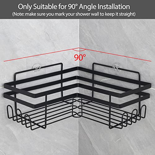 Corner Shower Caddy Adhesive Shower Organizer Corner No Drilling Shower Caddy Bathroom Wall Mounted Bathroom Storage Rack with Hooks 3 Pack (Black)
