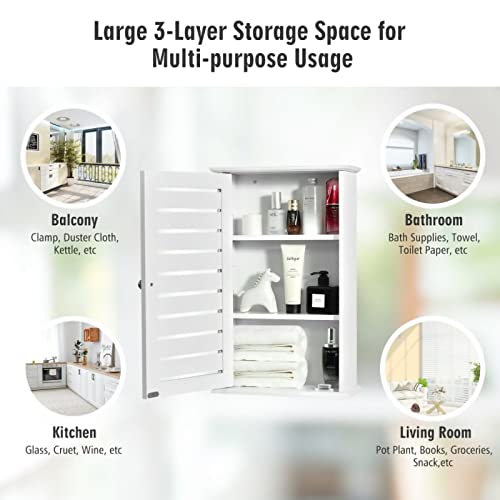 Bathroom Cabinet Wall Mount with Door and Adjustable Shelf, 14"x22" Wooden Medicine Cabinet Over Toilet Storage Wall Hanging Cabinets for Bathroom, Bedroom, Kitchen, Laundry Room (White)