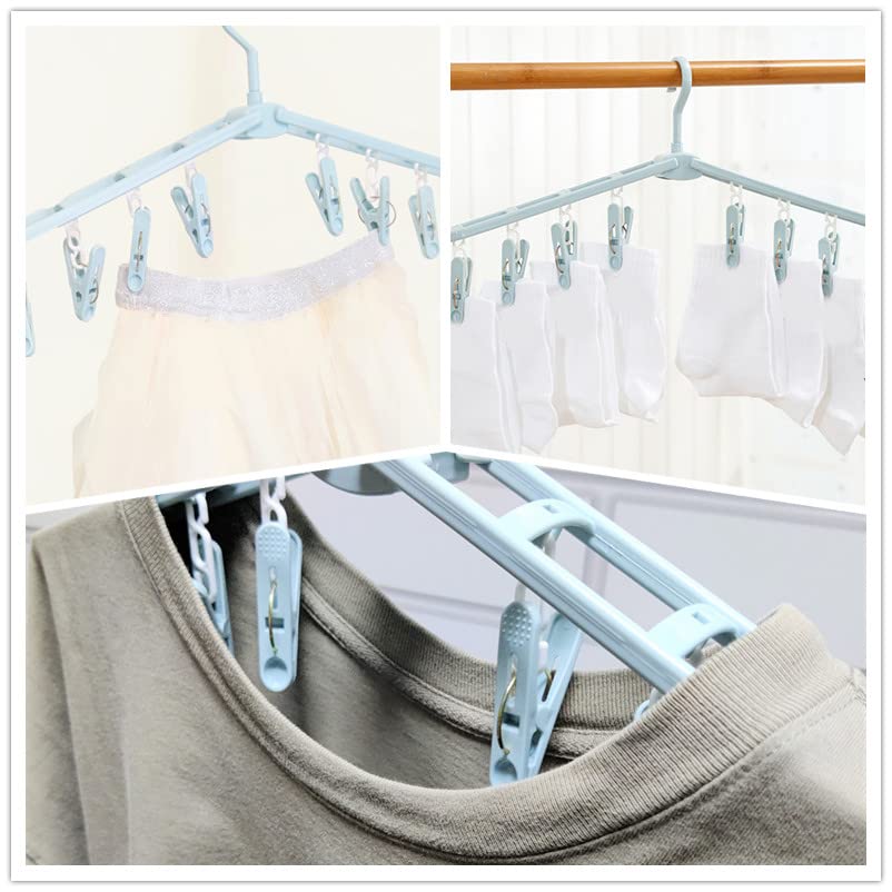 Fineget Collapsible Travel Shorts Skirt Shirt Socks Hangers with Clips Foldable Pants Clothes Plastic Suit Hangers Non Slip Closet Blue Organizer Retail Displays Blue 2 Pcs