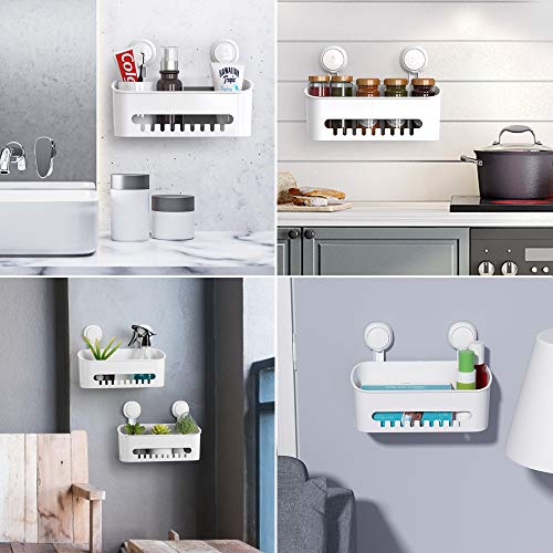 LUXEAR Shower Caddy Suction Cup NO-Drilling Removable Shower Shelf Powerful Heavy Duty Hold up to 22lbs with pack suction shower hooks replacement hooks