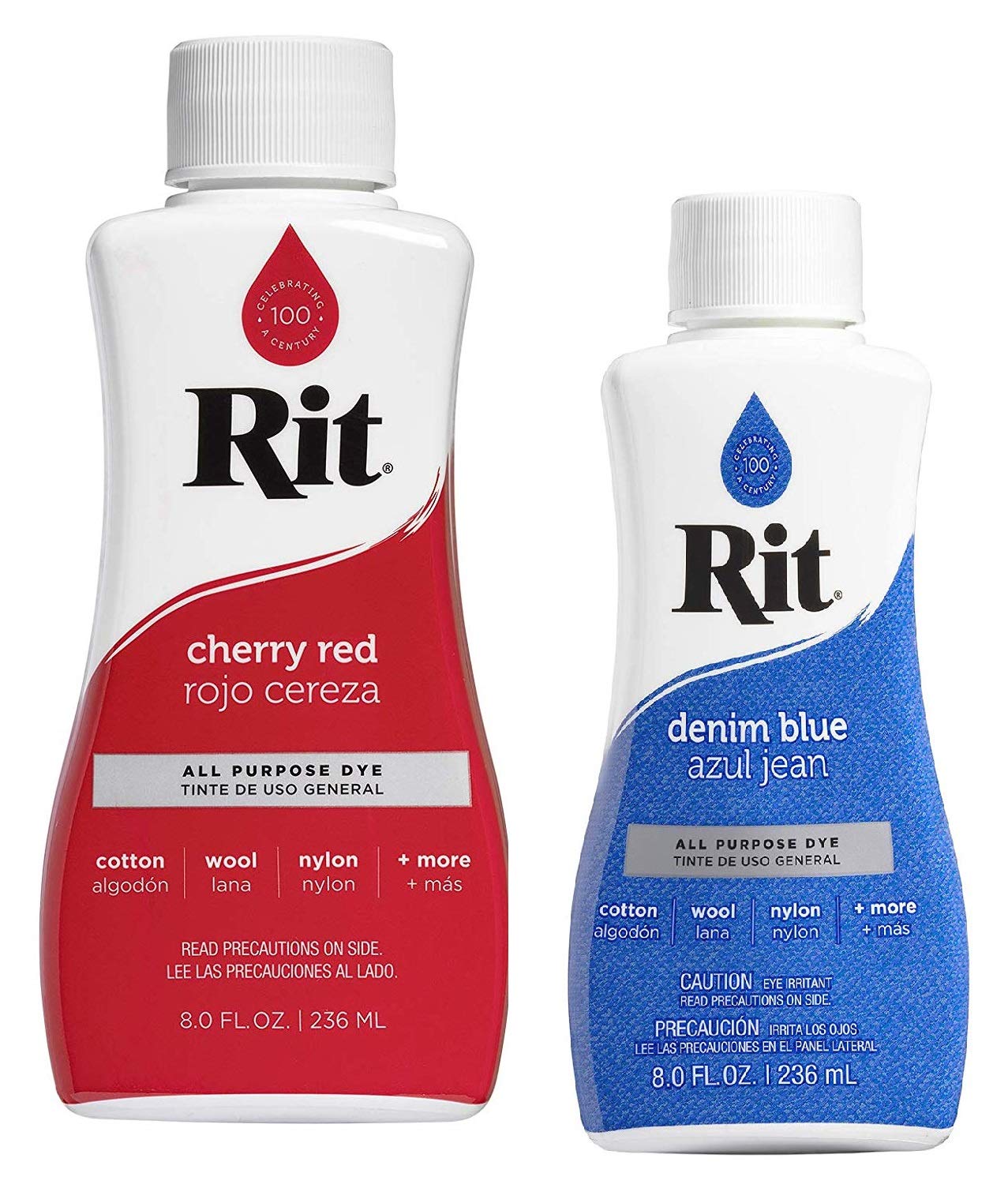 Liquid Fabric Dye, 8-Ounce, Cherry Red & Liquid Fabric Dye, 8-Ounce, Denim Blue Bundle Edition