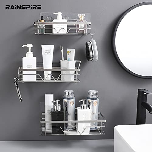 Rainspire Adhesive Shower Caddy, Large Capacity Self Adhesive Shower Shelves for Inside Shower, Shower Rack Shower Shelf for Inside Shower Stainless Steel Bathroom Shower Organizer, Middle, Silver