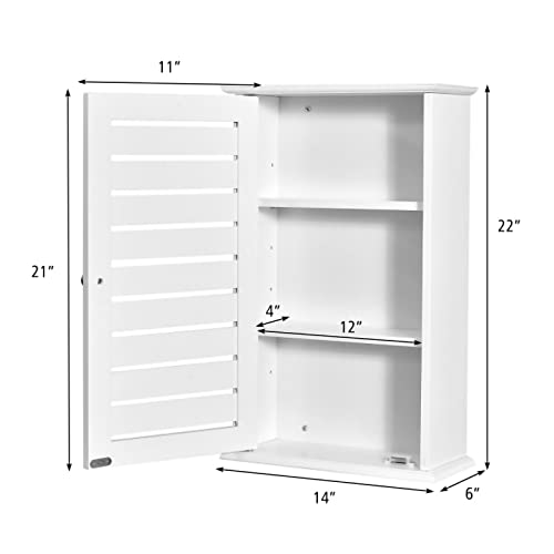 Bathroom Cabinet Wall Mount with Door and Adjustable Shelf, 14"x22" Wooden Medicine Cabinet Over Toilet Storage Wall Hanging Cabinets for Bathroom, Bedroom, Kitchen, Laundry Room (White)