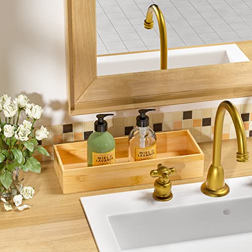 Toilet Tank Tray, Guest Towel Organizer Holder, Bathroom Accessory Vanity Bamboo Tray Wood Sink Tray, Perfume Tray for Home Decoration 15” L x 6” W x 3” H