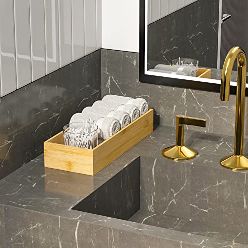 Toilet Tank Tray, Guest Towel Organizer Holder, Bathroom Accessory Vanity Bamboo Tray Wood Sink Tray, Perfume Tray for Home Decoration 15” L x 6” W x 3” H